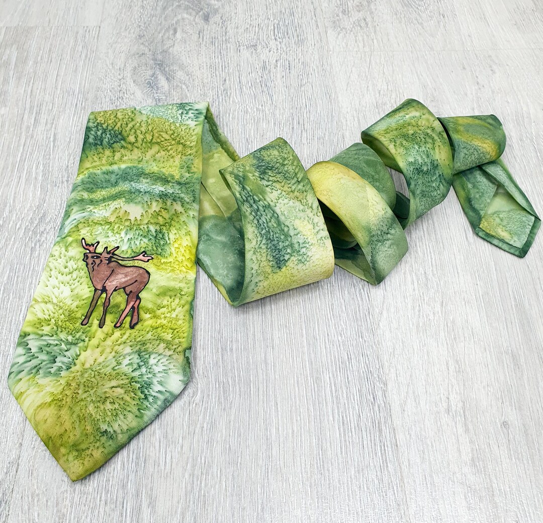 Vintage Neon Moose Elk Print Silk Wedding Tie Mens Animal Groom Necktie ...