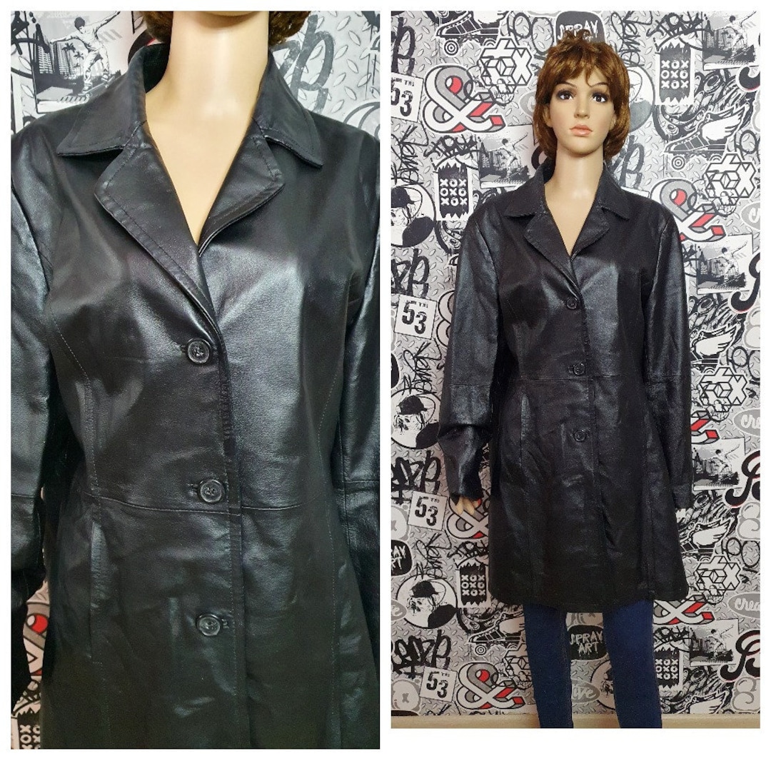 BLACK Leather Coat Vintage Womens Leather Clothing BLACK Coat - Etsy