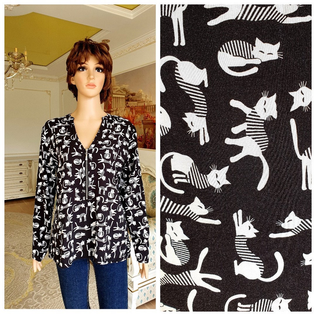 Cat Shirt Cat Top Cat Print Top L Animal Print Top Animal Blouse Black ...