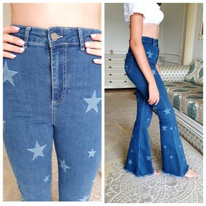 Womens Pants Bell Bottom Pants Star Print Jeans Pants Denim Pants Boho ...