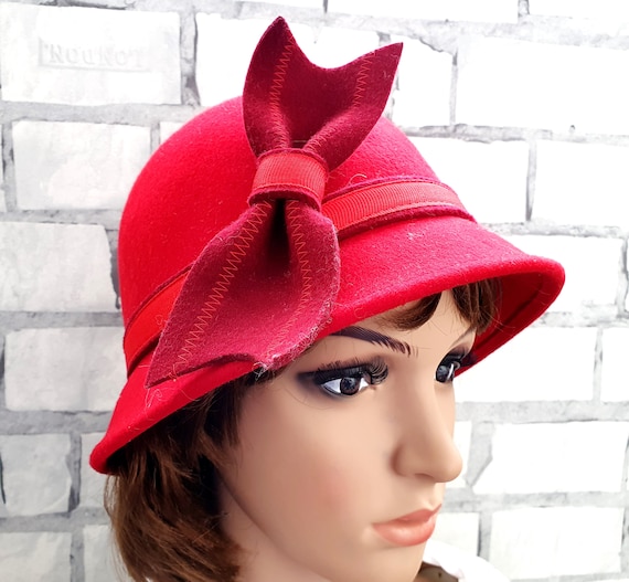 Red Wool Hat Red Hat Cloche Hat Formal Hats Womens Classic Hat - Etsy