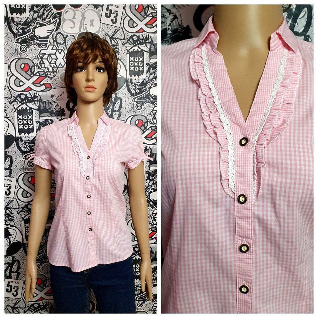 Pink Gingham Shirt Gingham Dirndl Blouse Gingham Blouse Dirndl Top ...