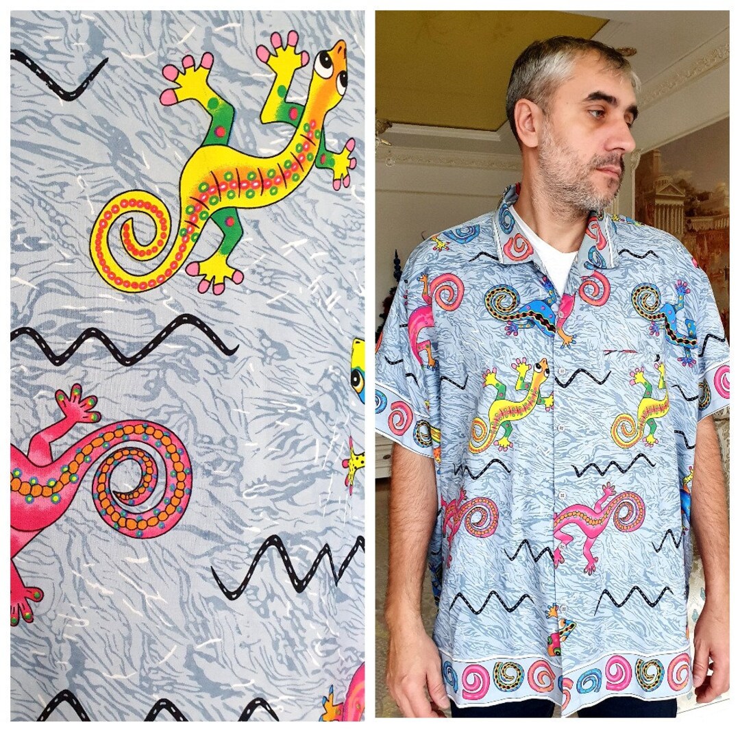 Mens Shirt Lizard Print Lizard Shirts Summer Shirt Beach Shirts Boho ...