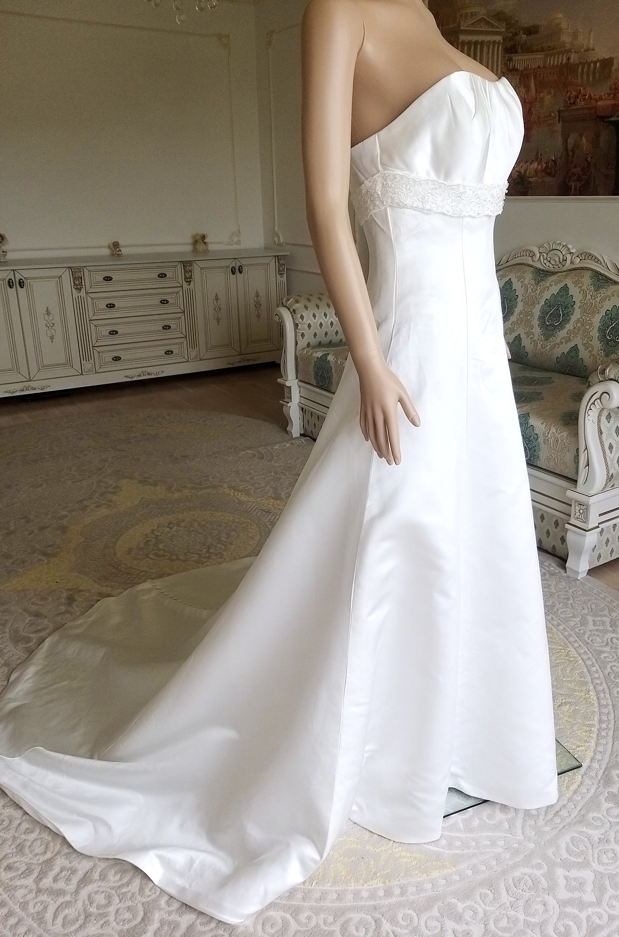 Train Wedding Dress White Wedding Dress Retro White Bridal | Etsy