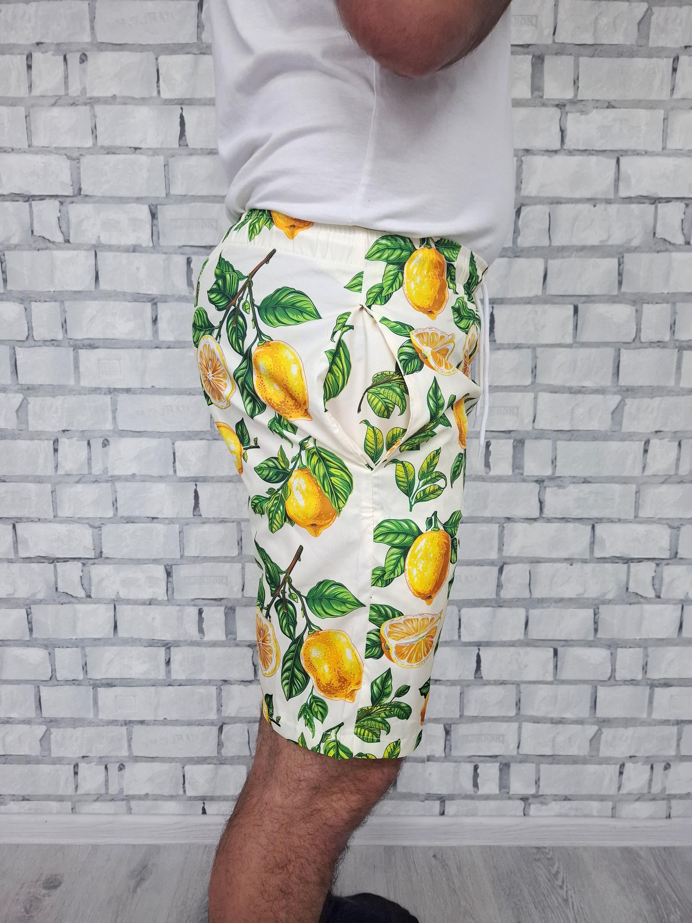 Mens Shorts L Mens Yellow Shorts Lemon Print Shorts Swimsuit Fruits ...