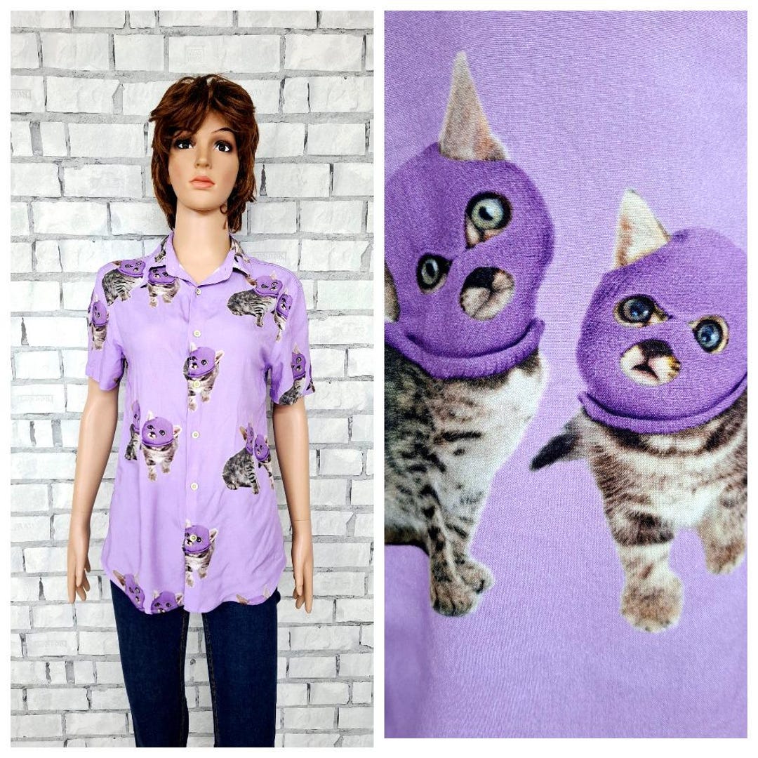 Purple Blouse Lavender Cat Shirt Cat Top Cat Print Top S Animal Print ...
