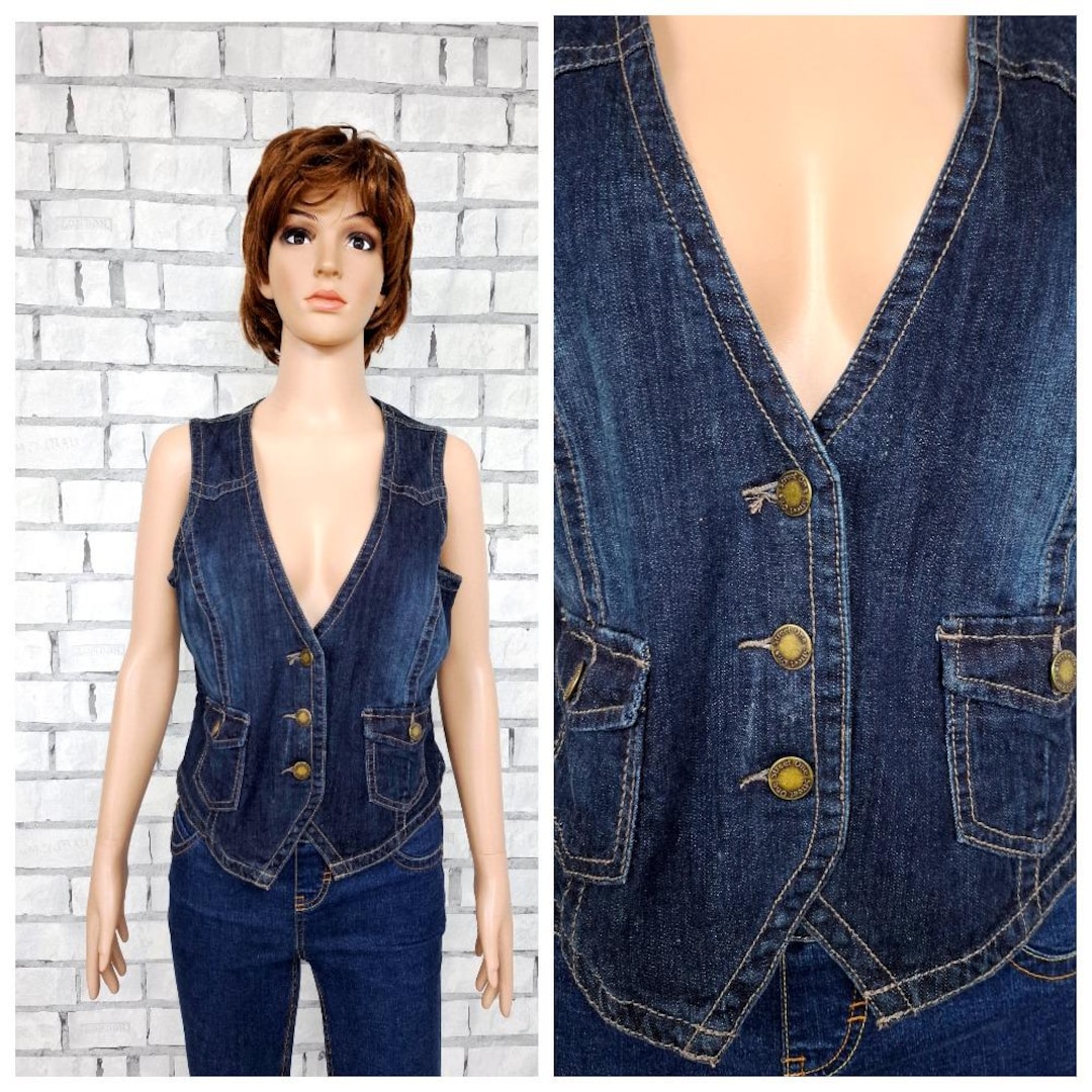 Womens Denim Vest M Vintage BLUE Denim Top BLUE Jeans Top Jeans Vest ...