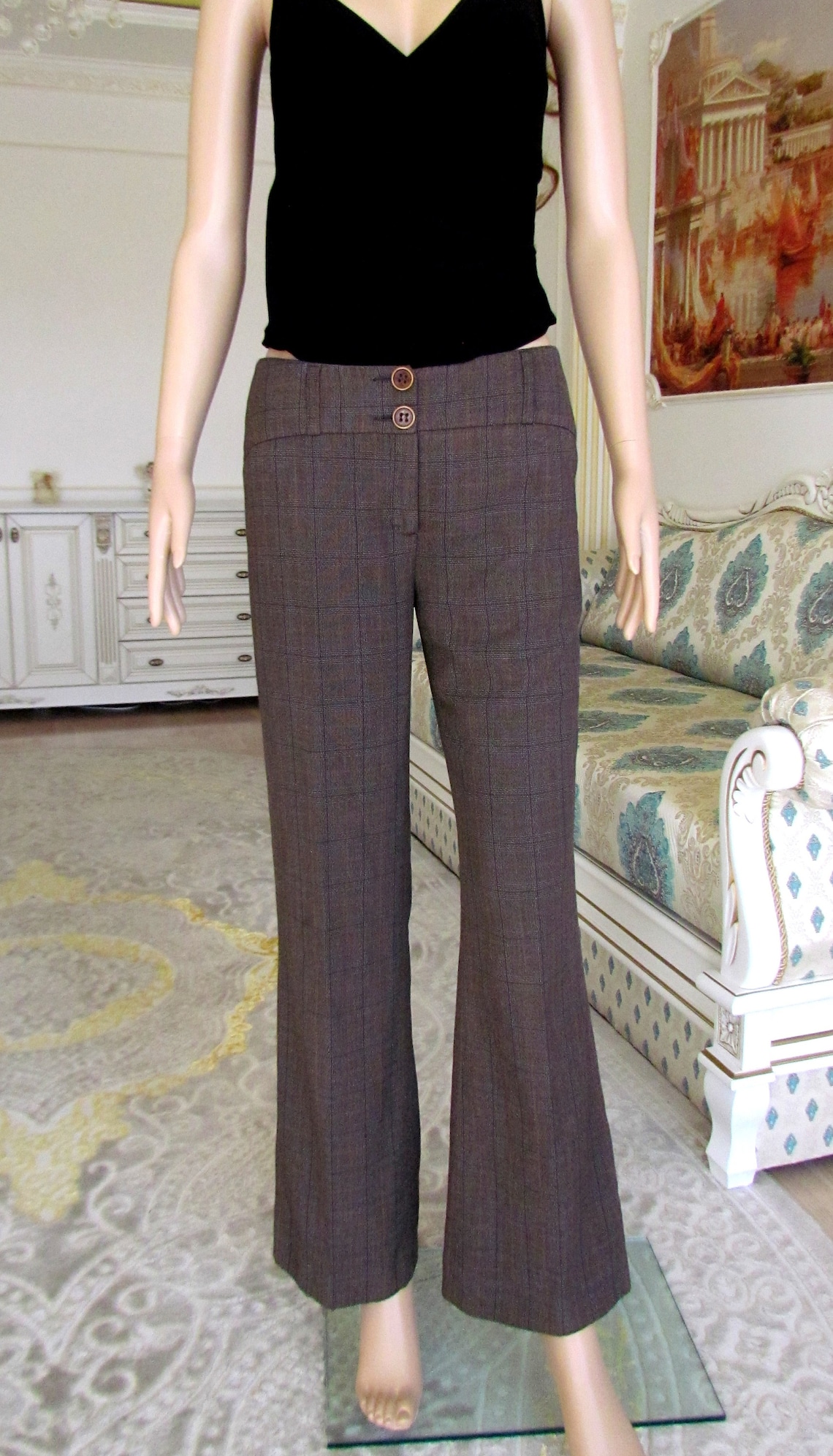 BROWN Plaid Pants womens Plaid Pants Retro Pants womens Pants | Etsy