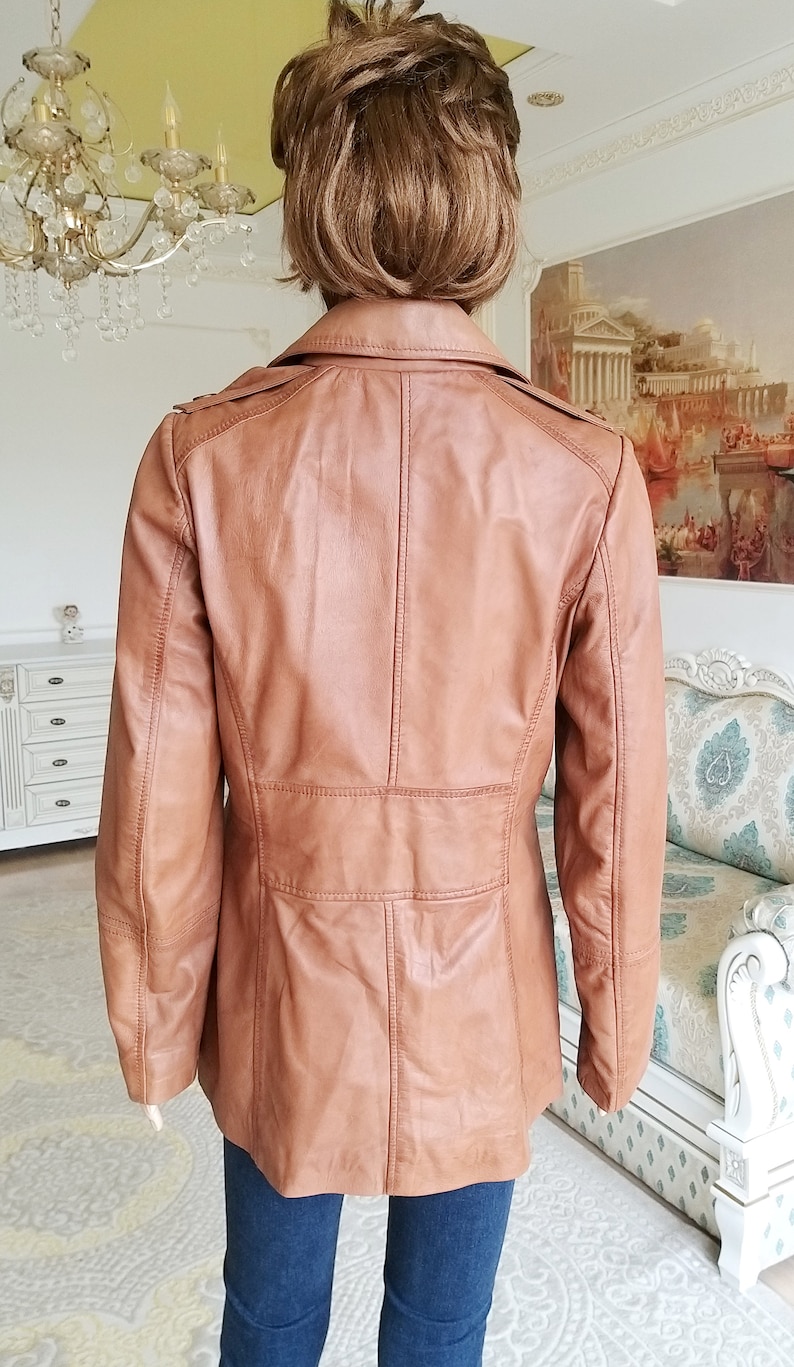70s Retro Blazer Womens Leather Clothing Vintage Brown Leather | Etsy