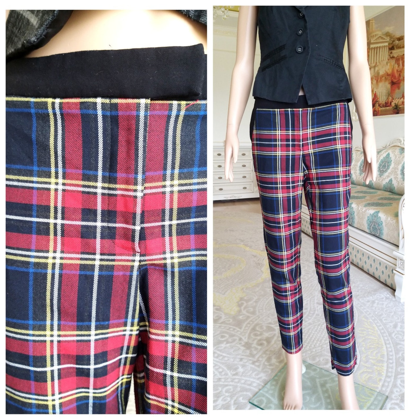 Checkered Pants RED Plaid Pants womens Plaid Pants Retro Pants | Etsy