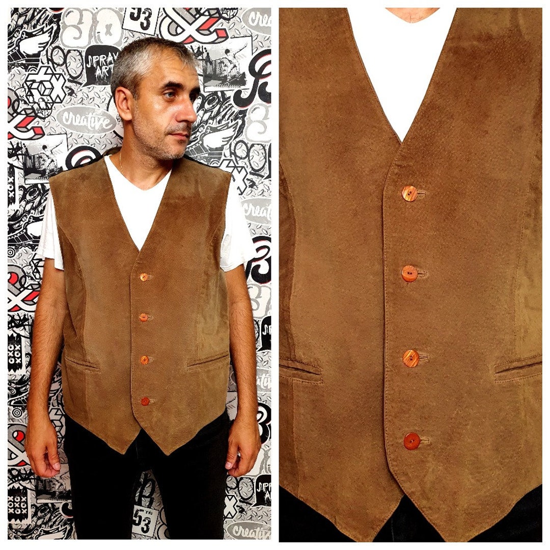 Mens Leather Vest Brown Leather Clothing Cowboy Vest Vintage Mens Vest ...