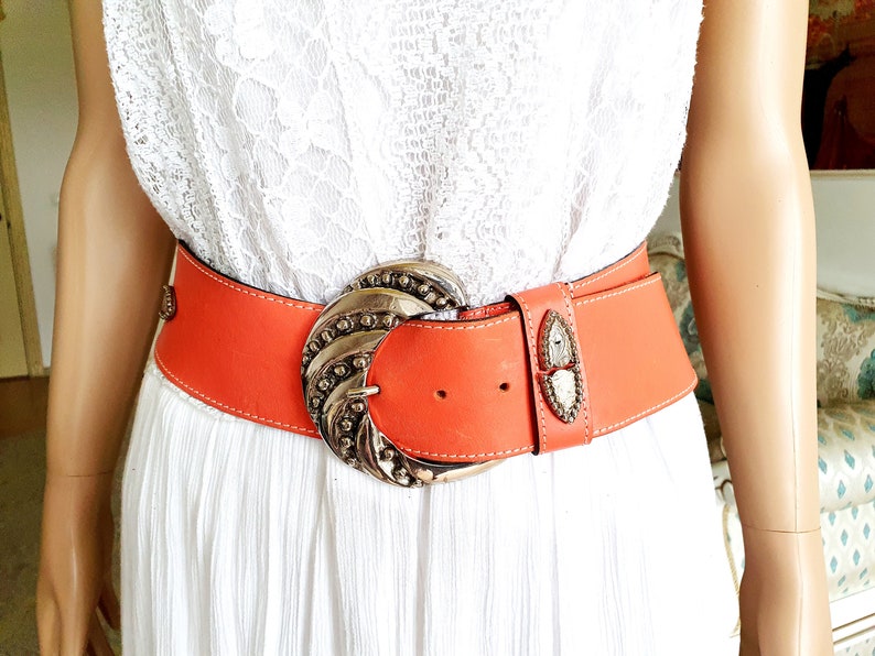 Coral Belt Wide Leather Belt L Womens Belt Corset Belt Genuine - Etsy
