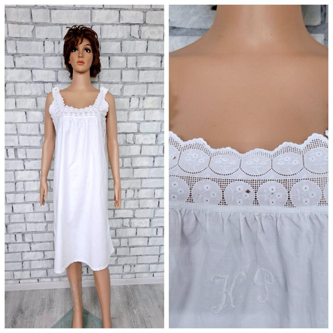 50s Nightshirt Vintage Cotton Nightshirt XL Antique Slip Dress Shift ...
