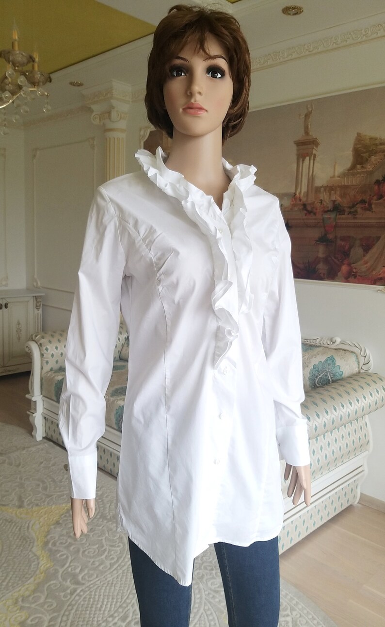 White Ruffle shirt boho shirt womens shirt Ruffle blouse white | Etsy