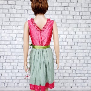 Pink Green Folk Dress M Floral Dirndl Dress Oktoberfest Clothing ...