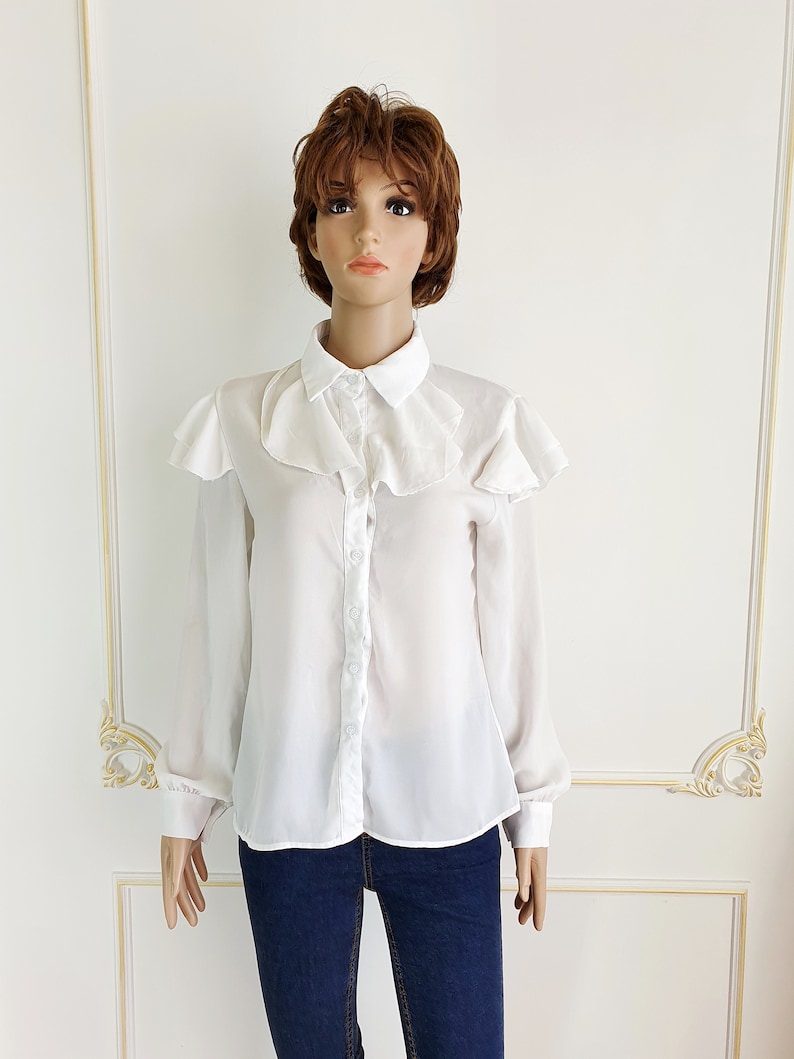 White Ruffle Shirt Boho Shirt Womens Shirt Ruffle Blouse White - Etsy