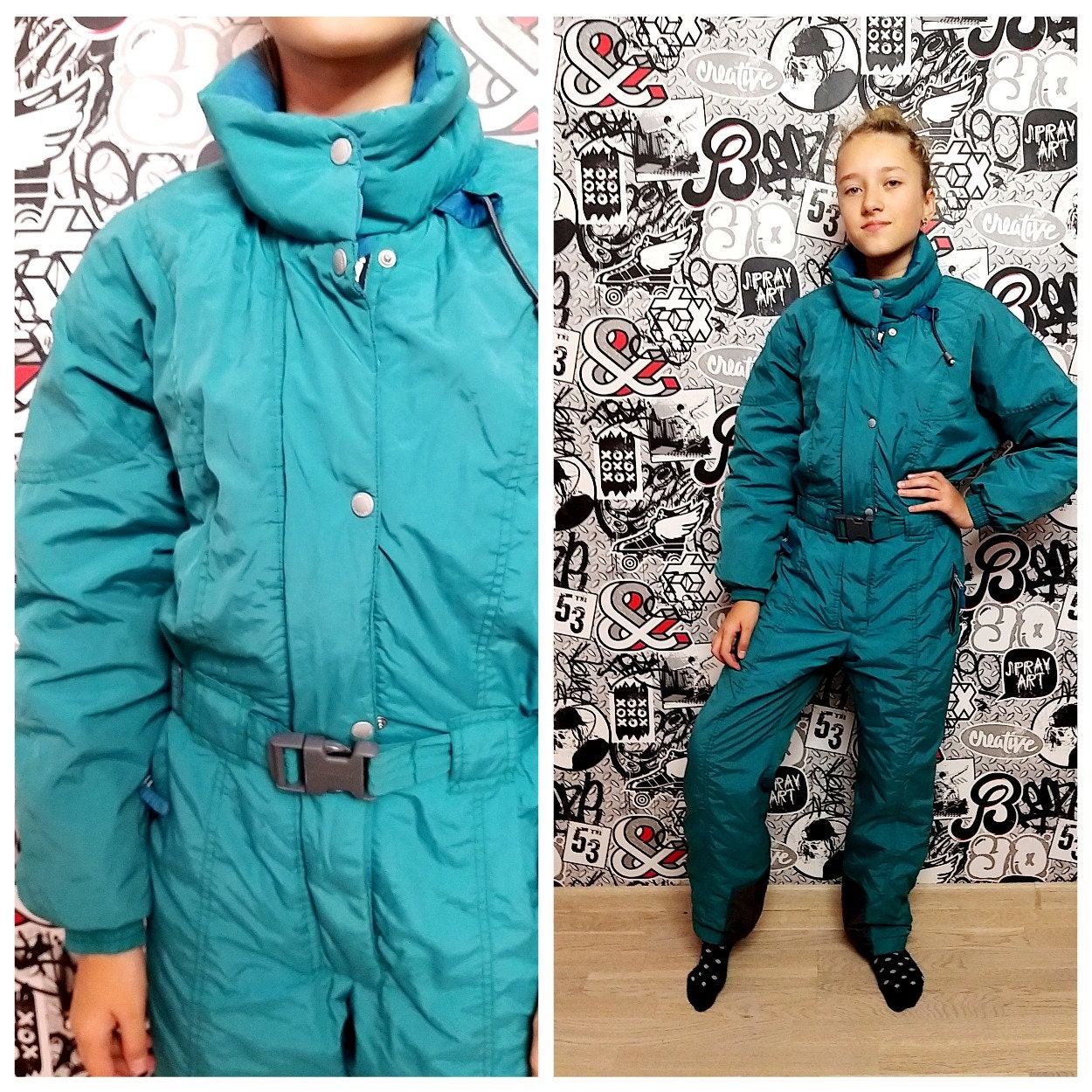 Girl ski suit 90 ski suit mint green ski suit Kids Ski suit | Etsy