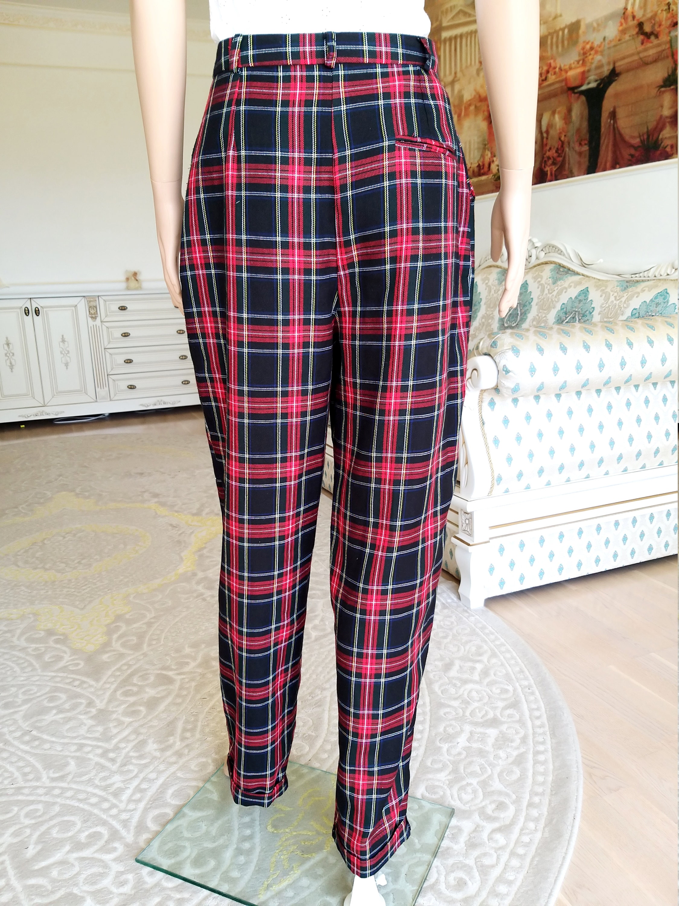 Red Plaid Pants womens Plaid Pants Retro Pants womens Pants | Etsy