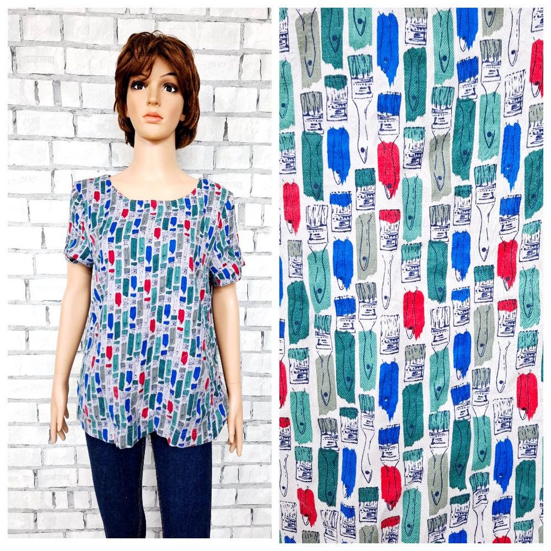 Artist Gifts Womens Blouse L Artist Top Paint Print Blouse Paint Shirt ...