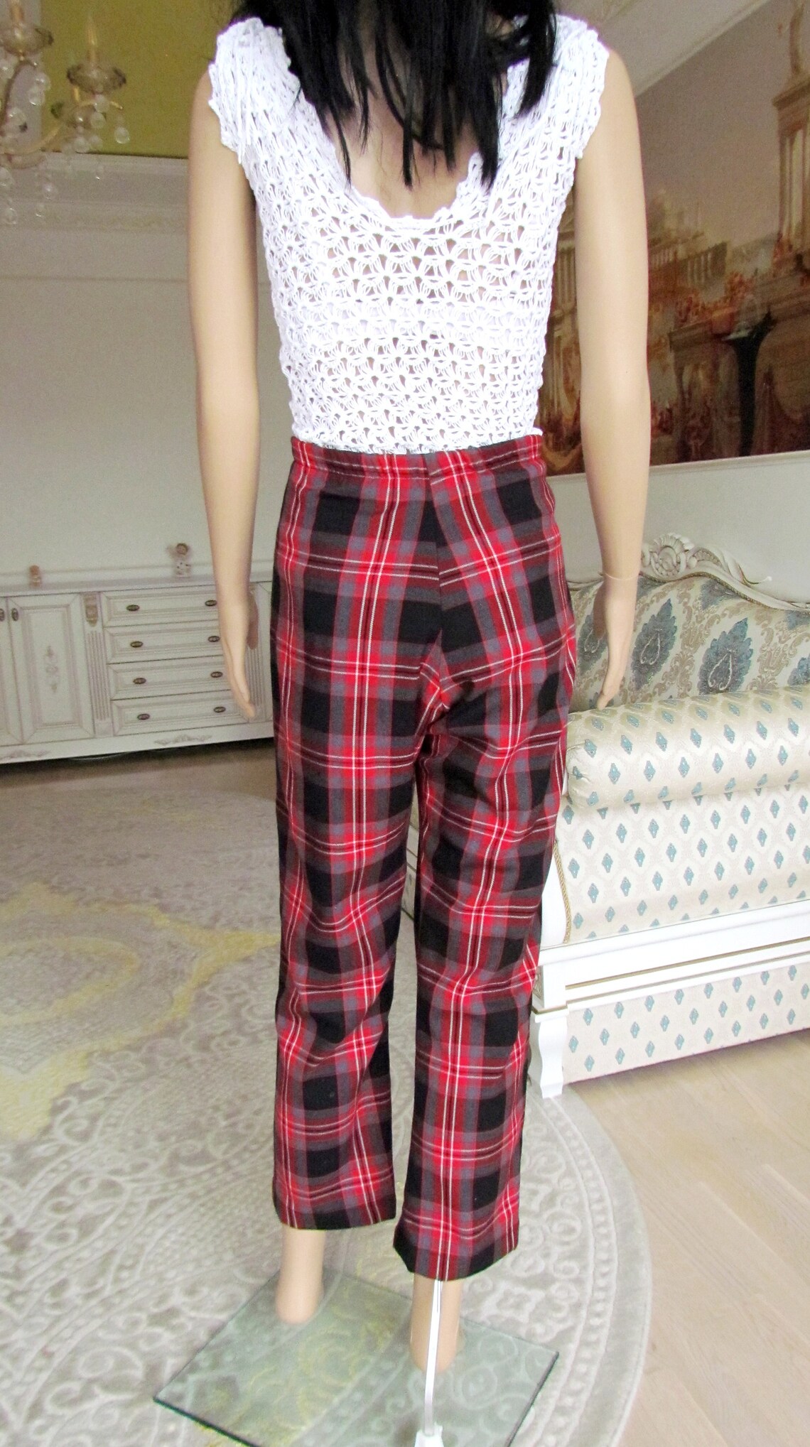 Womens Plaid Pants RED Plaid Pants Retro Pants Womens Pants - Etsy