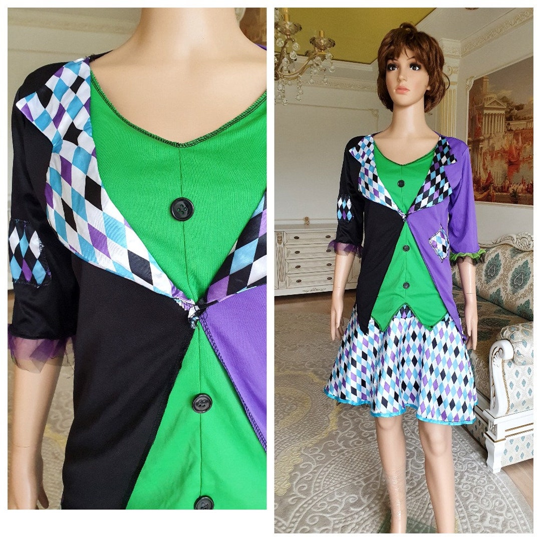 ADULT Clown Costume Halloween Costume Womens Harlequin Dress Halloween ...