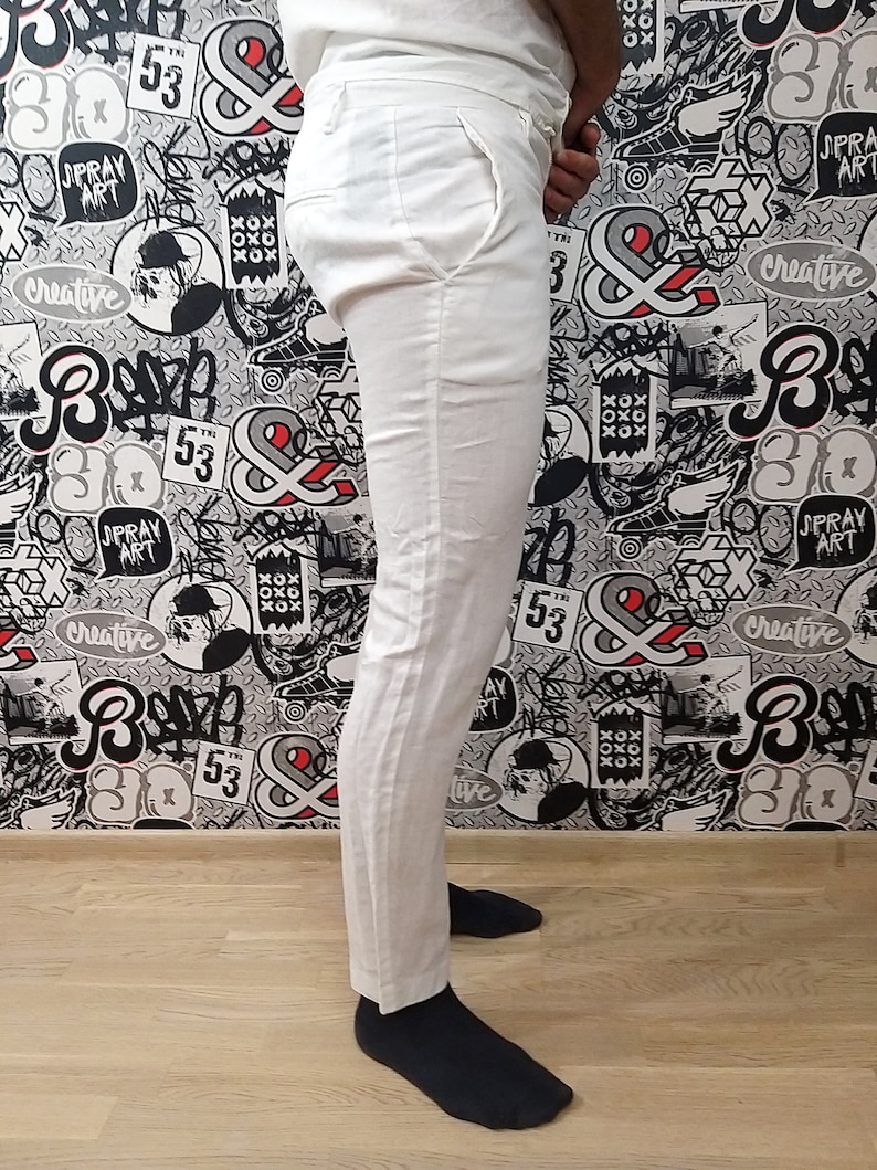 Mens White Pants Retro Pants White Linen Pants Chino Pants - Etsy
