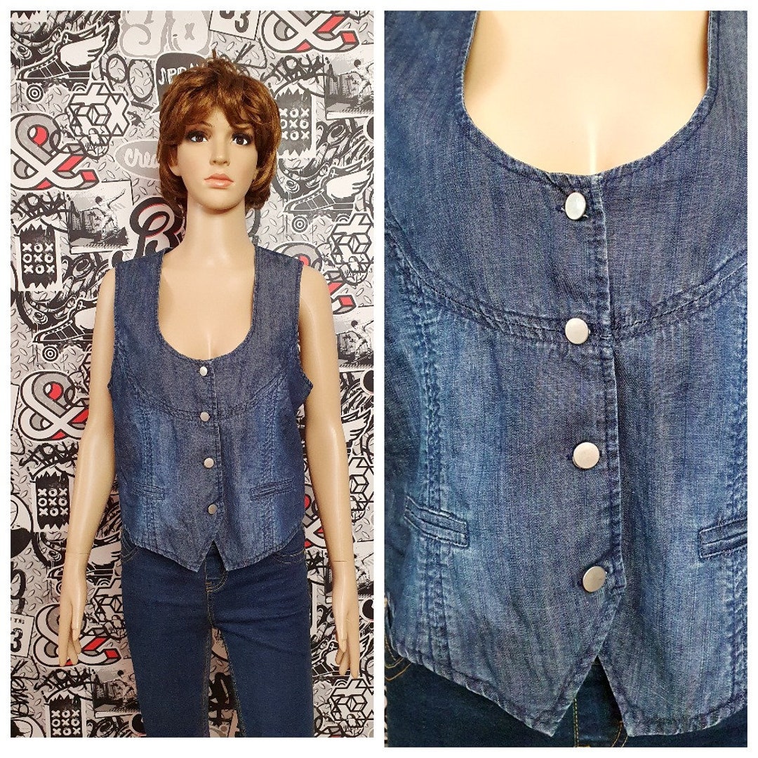 Womens Denim Vest Vintage BLUE Denim Top BLUE Jeans Top Jeans Vest ...