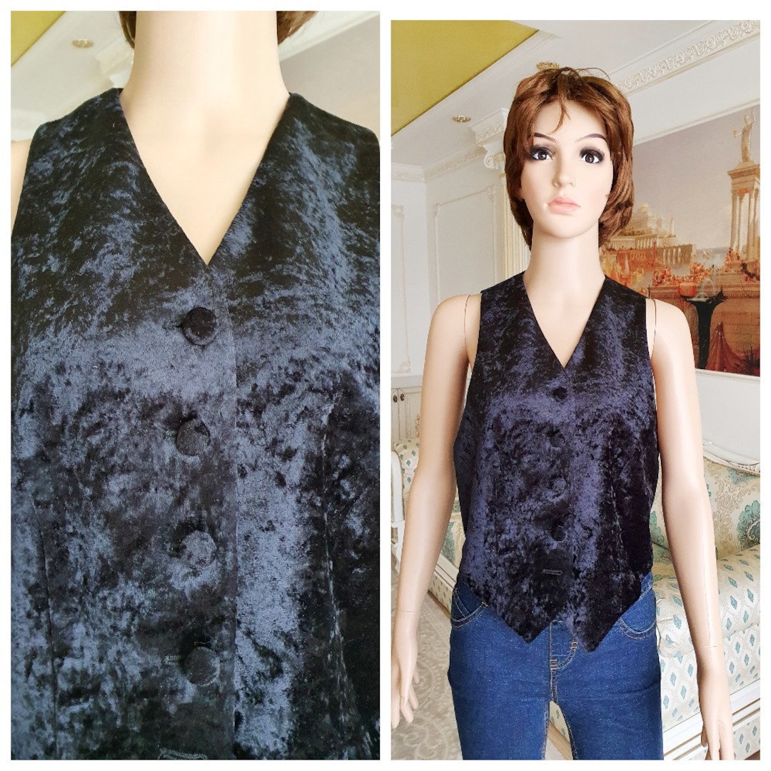 Womens Clothing Womens Velvet Vest Vintage Black Velvet Vest Womens ...