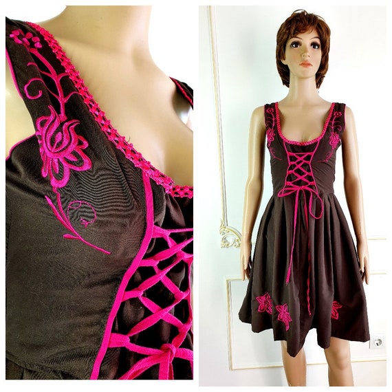brown pink Dirndl floral dress Oktoberfest Clothing… - Gem
