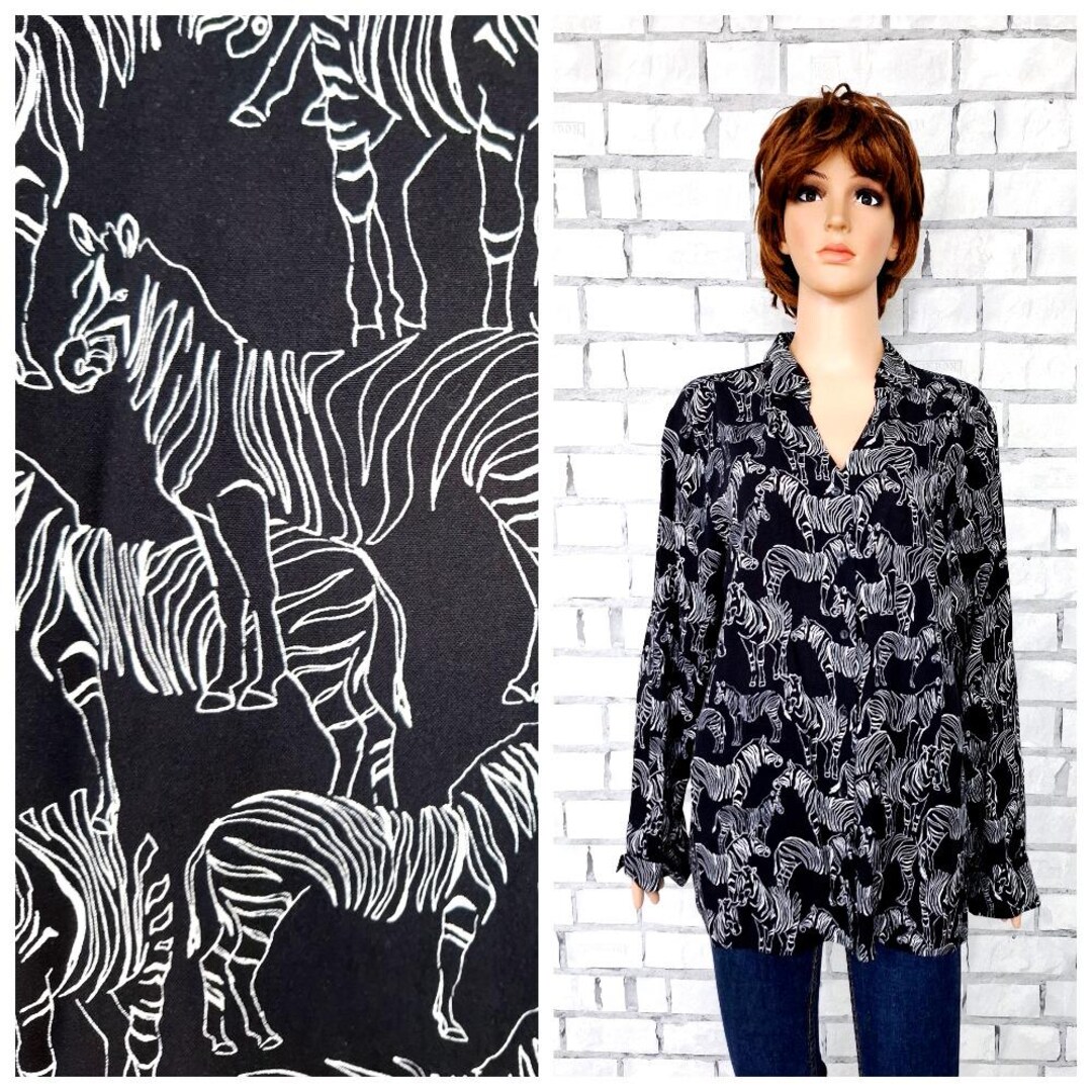 Zebra Print Blouse 2XL Zebra Black White Shirt Zebra Top Womens Blouse ...