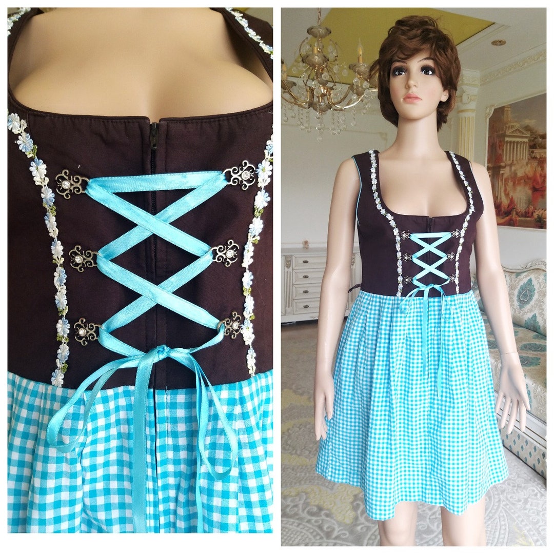 Blue Gingham Dirndl Dress Oktoberfest Clothing Blue Dirndl Bavarian ...