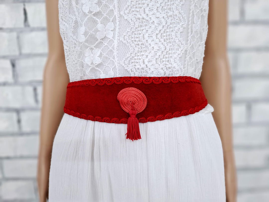 Dress Belt S/M Womens Belt Vintage RED Belt France Belt Festival Folk ...