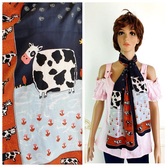 Cow Print Cow Shawl Cow Scarf Vintage Women Accessories Skinny | Etsy