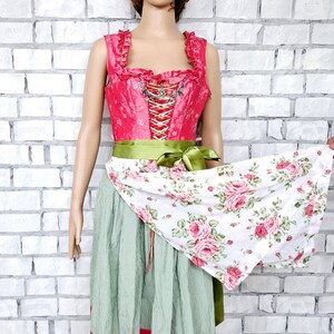 Pink Green Folk Dress M Floral Dirndl Dress Oktoberfest Clothing ...