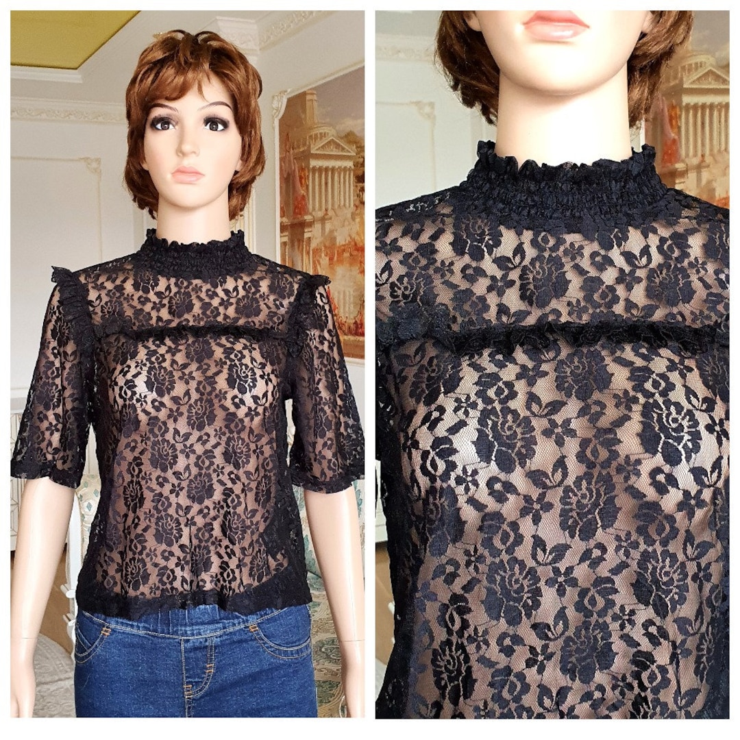 Turtleneck Sheer Blouse Sheer Shirt Black Sheer Top Black Blouse ...