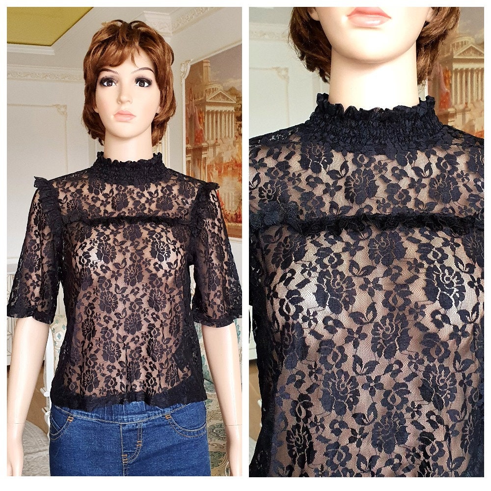Turtleneck Sheer Blouse Sheer Shirt Black Sheer Top Black - Etsy