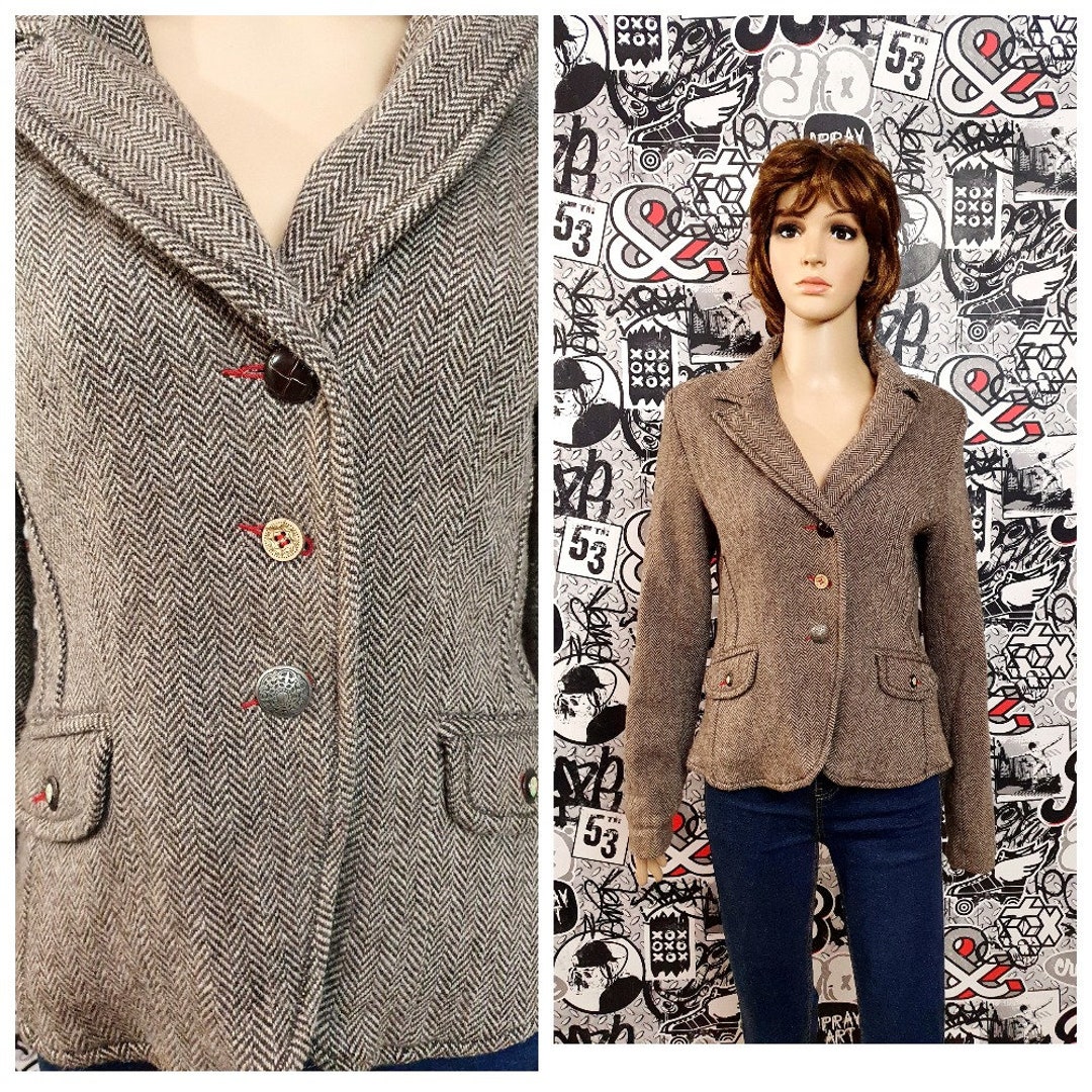 Womens Blazer M Herringbone Jacket Womens Jacket Wool Tweed Blazer ...