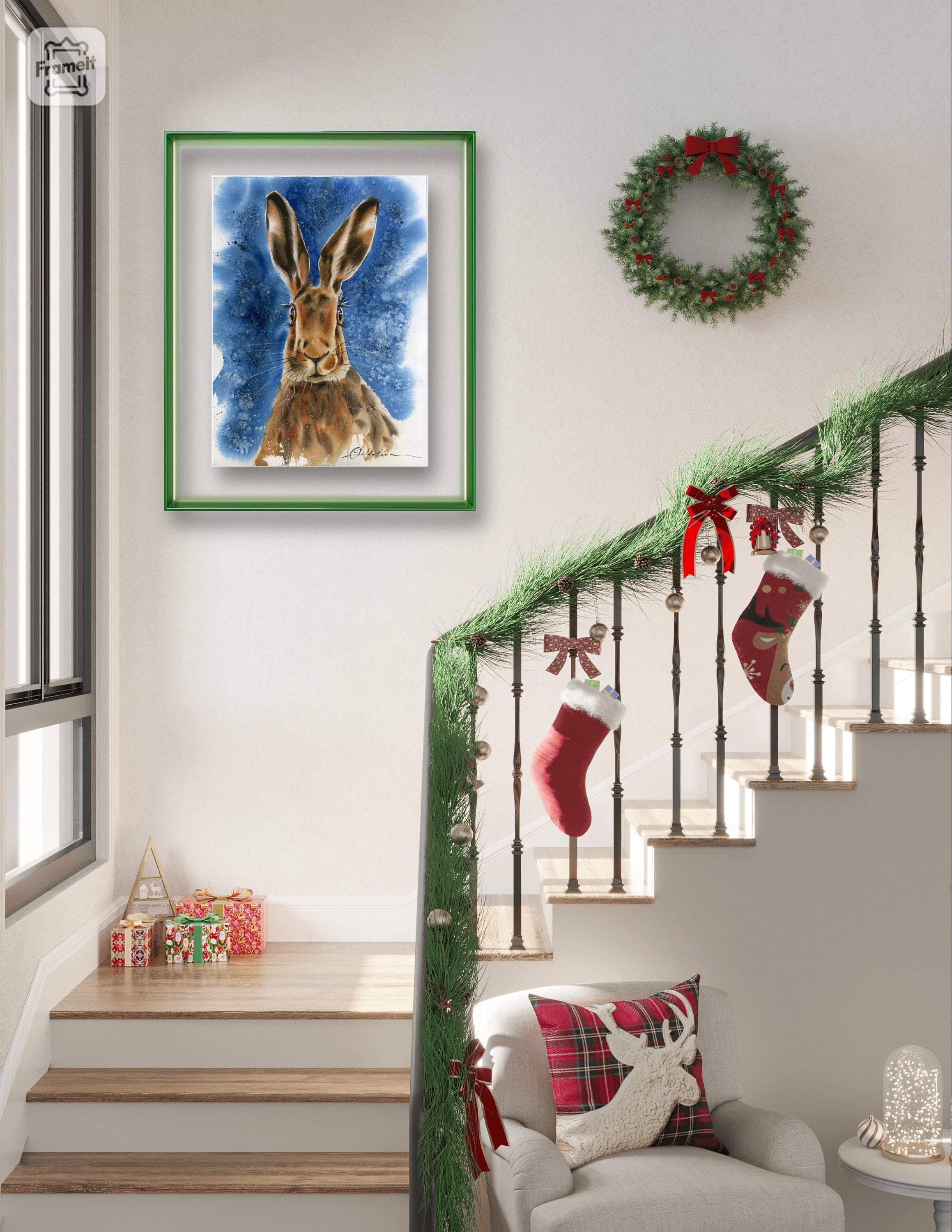 Rabbit, Digital Watercolor Painting, Printable Original Watercolor Art ...