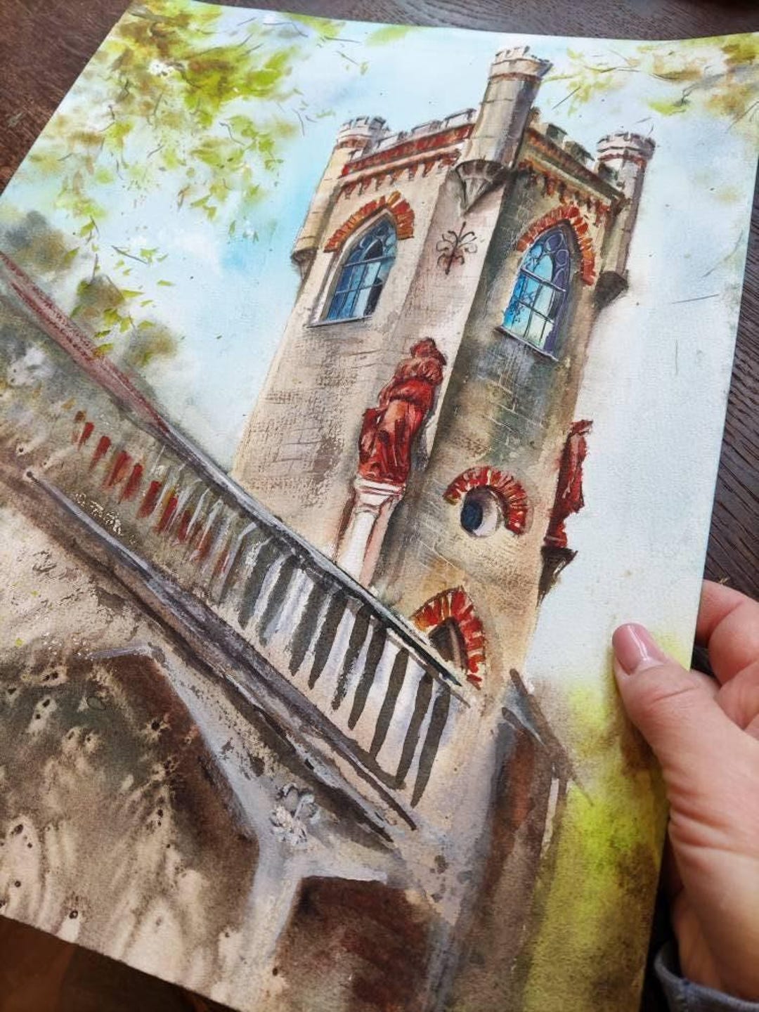 Old Castle Watercolor Painting, Original Architecture Artwork 41x31cm ...