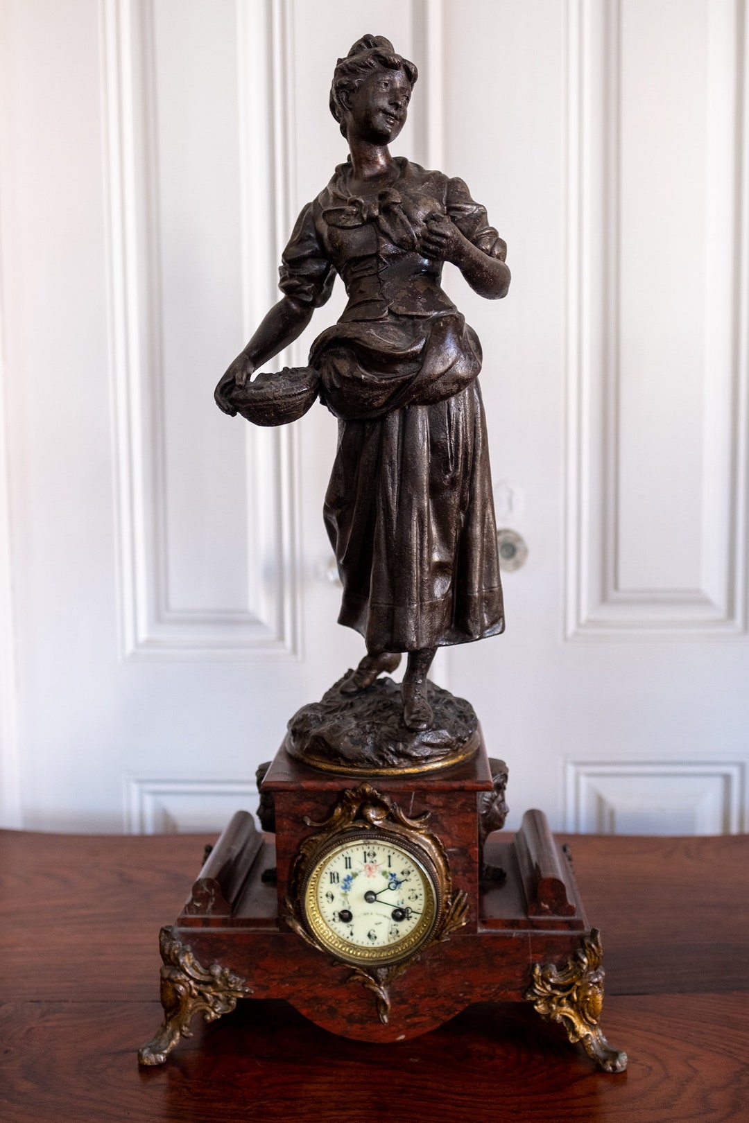 Rare Stunning 19th Century French Figural Statue Marble Mantle Clock ...