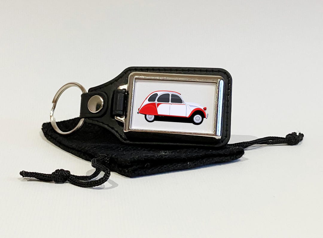 2CV Illustration, Car Art, Key Ring, Key Chain, Key Fob, Chrome Metal ...