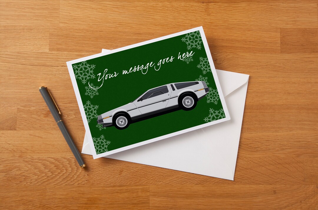 Personalised Delorean Fan Art Christmas Card, Xmas Card, Seasonal ...