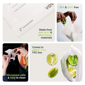 Vove Compostable Zip Bags: Eco-friendly, Leak-proof & Freezer-safe Food ...
