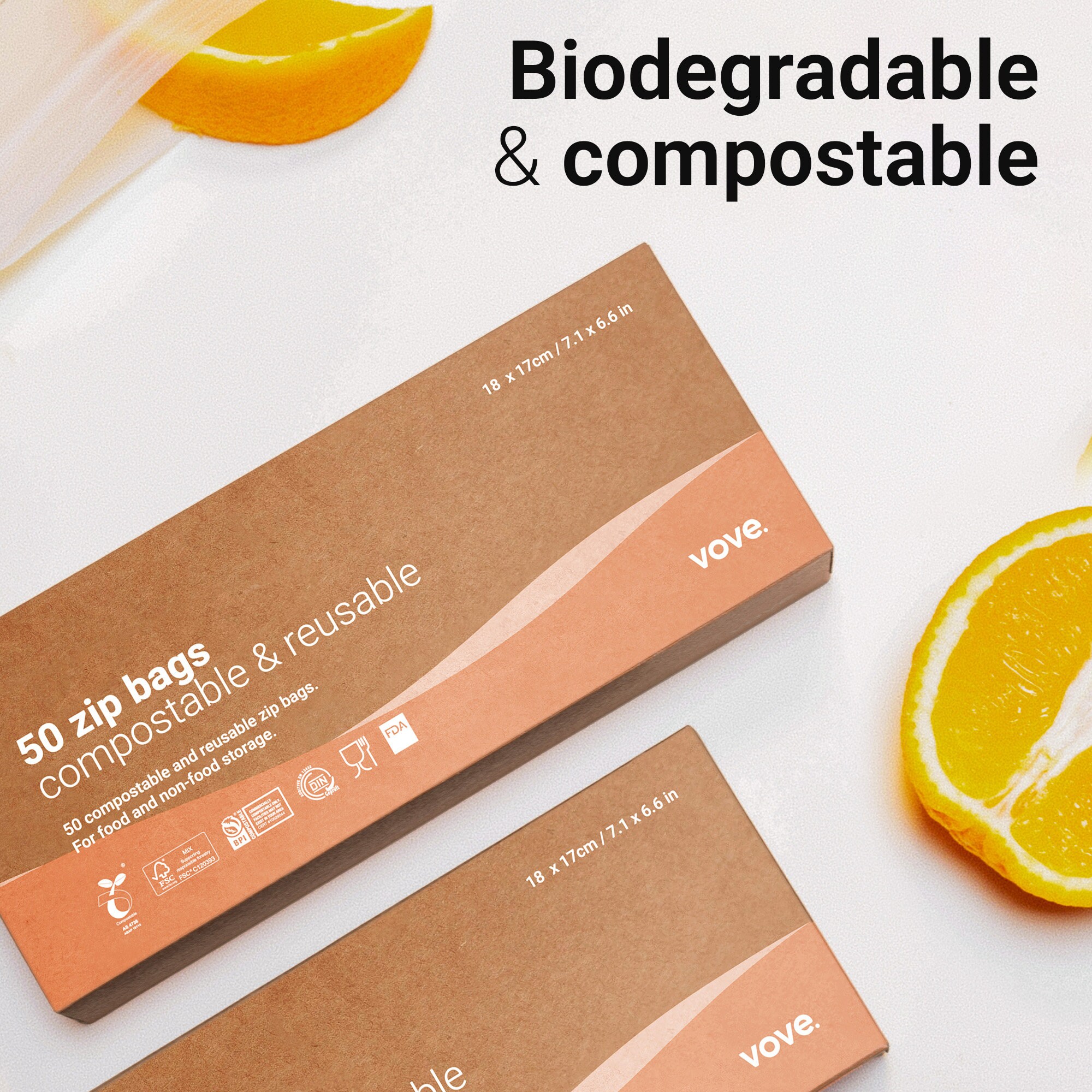 Vove Compostable Zip Bags: Eco-friendly, Leak-proof & Freezer-safe Food ...