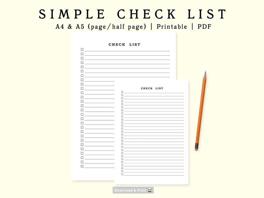 Simple Check List To-do List A4, A 5 page, Half Page Printable PDF - Etsy
