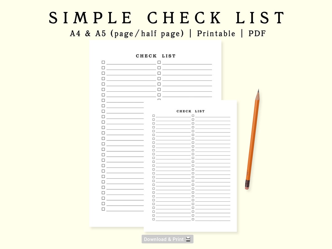 Simple Check List To-do List A4 A 5 page Half Page - Etsy