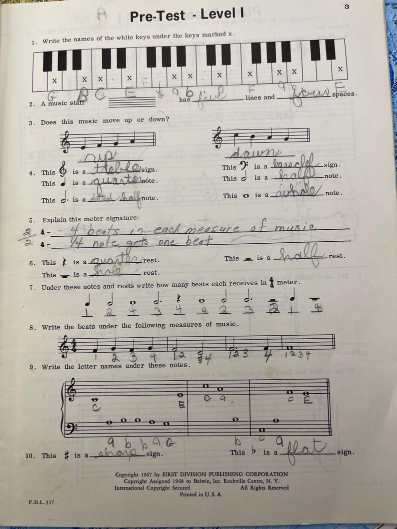 Piano Theory Level One Programmed Text First Edition 1967 Mary ...