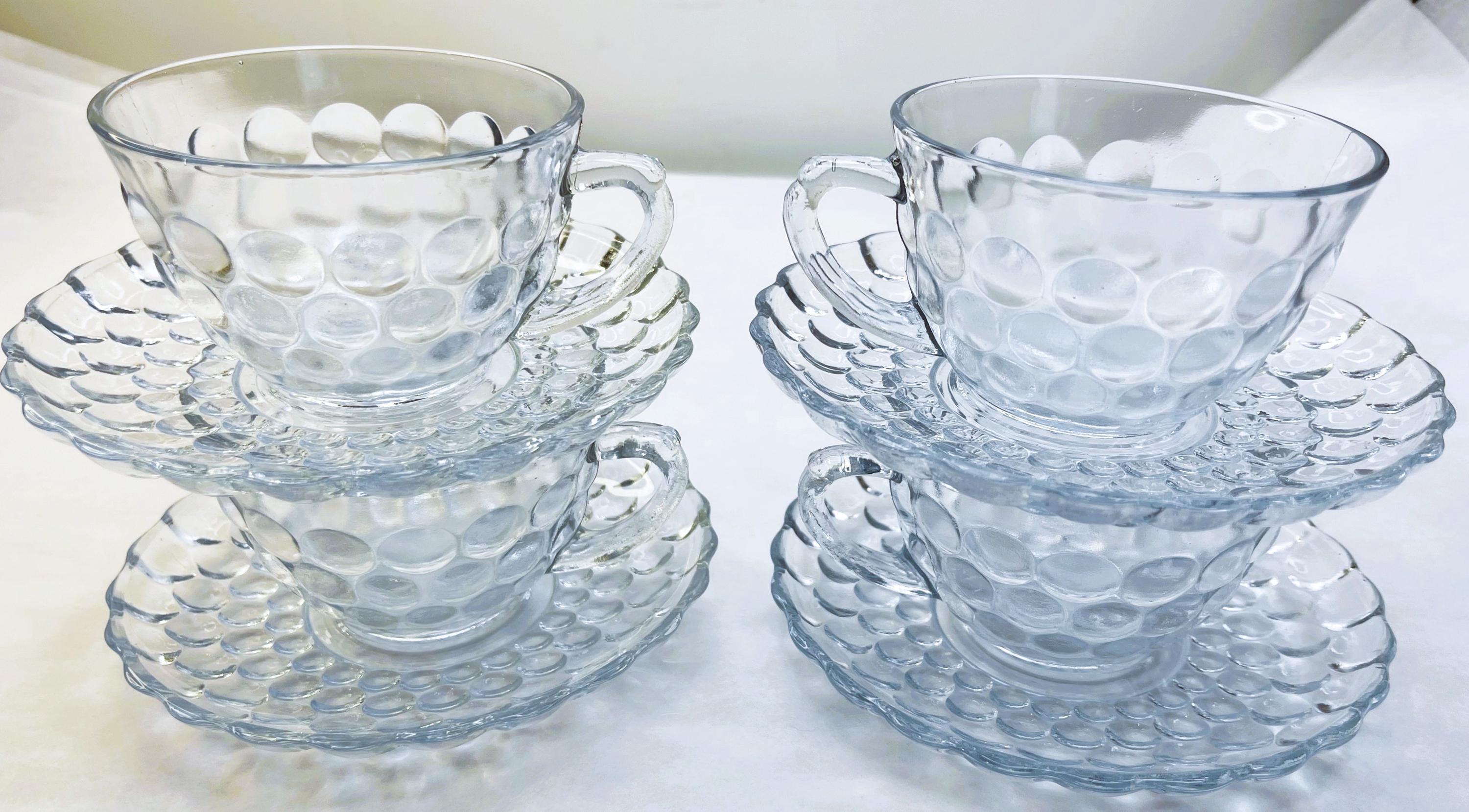 4 Anchor Hocking Blue Bubble Glass Cups and Saucers 6 Ounce Cups - Etsy