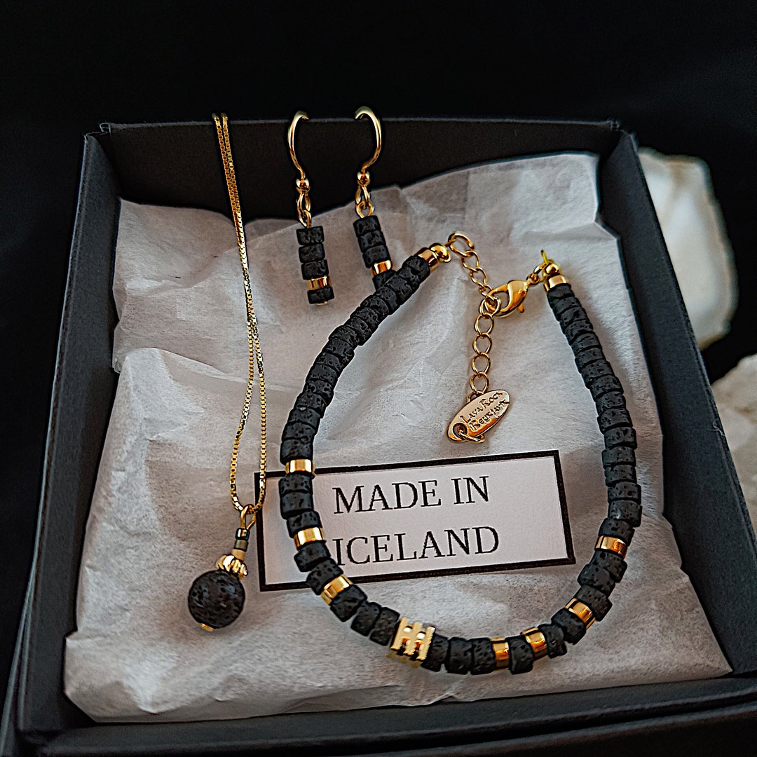 Lava Rock Reykjavik - Gold Lava Stone Jewelry Set - Etsy
