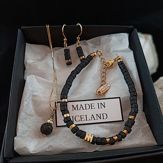Lava Rock Reykjavik Gold Lava Stone Jewelry Set Etsy